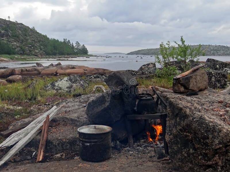 Campfire among wildlife stock photo. Image of northern - 100028766