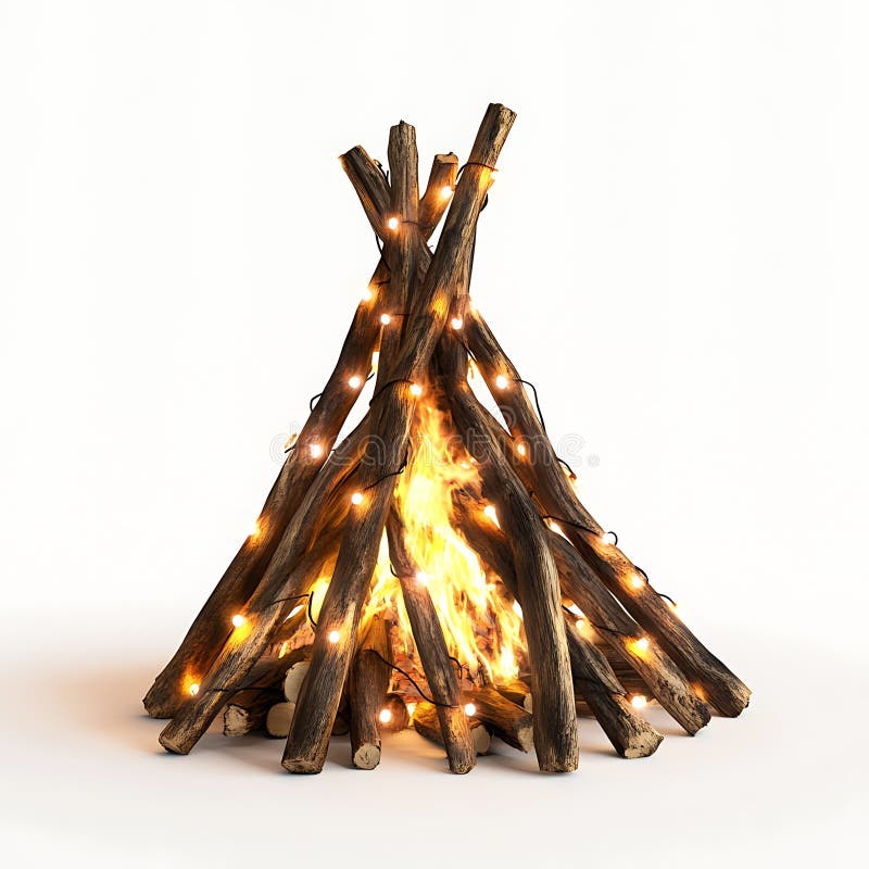A Campfire is Lit and Decorated with String Lights Against a Stark ...