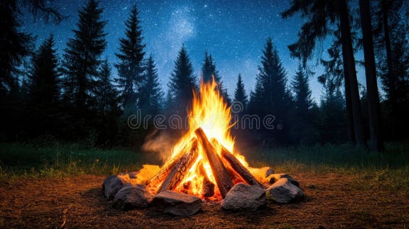 A Campfire is Lit in the Middle of a Forest, AI Stock Photo - Image of ...