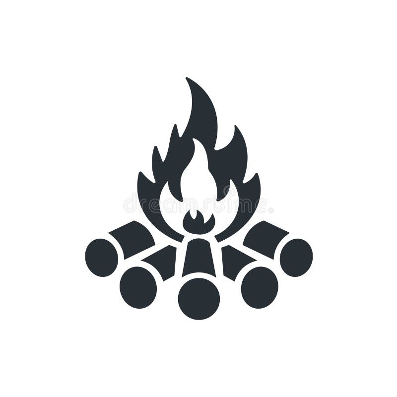 Campfire Lit with Wood Logs Flat Icon. Camping Trip. Stock Vector ...