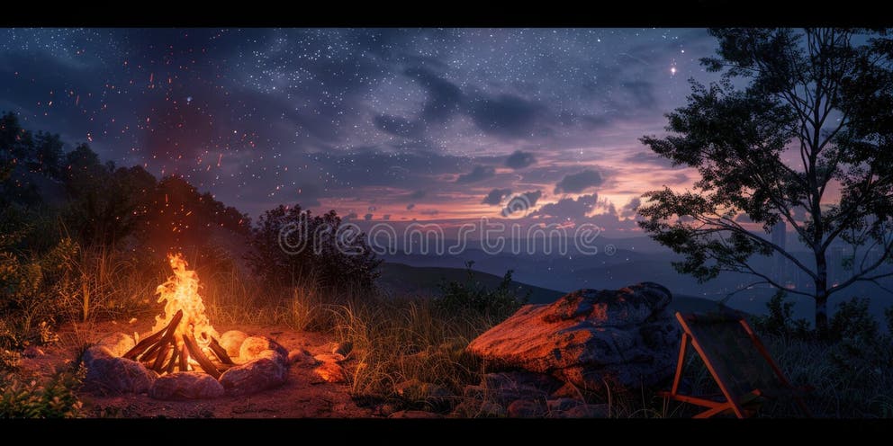 A Campfire is Lit in the Woods at Night Stock Photo - Image of tourism ...