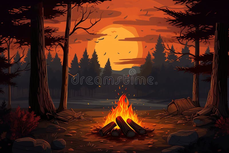 Campfire with Logs Vector Fall Background Stock Illustration ...