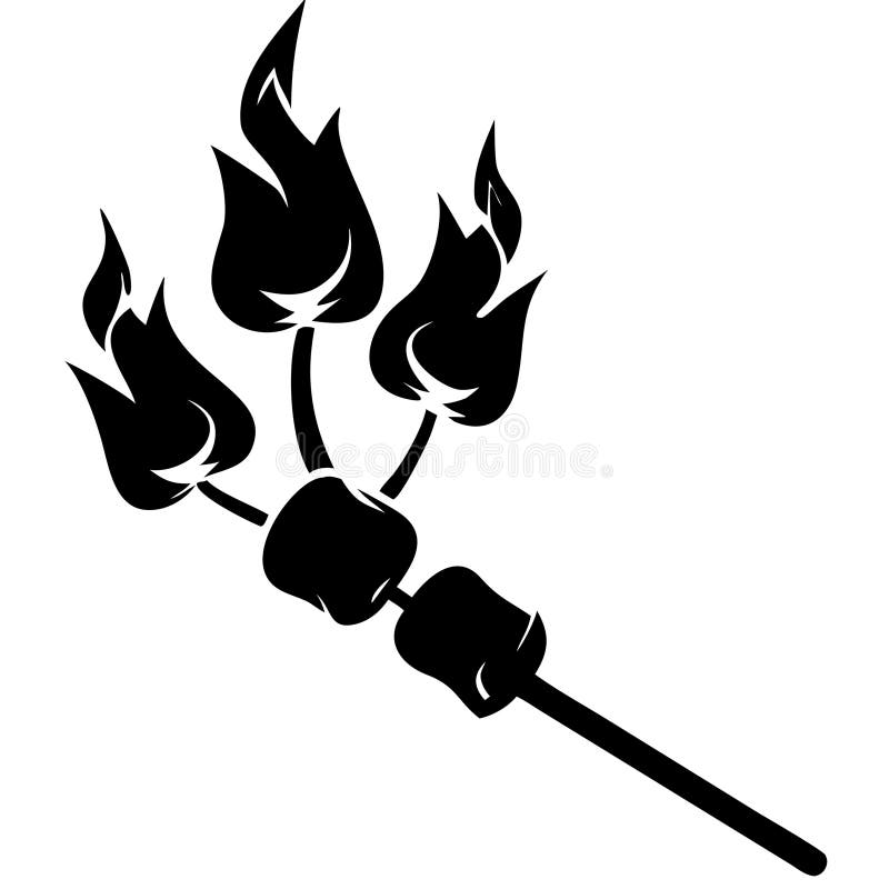 Campfire Marshmallow Stick with Roasting Flames Vector Illustration ...