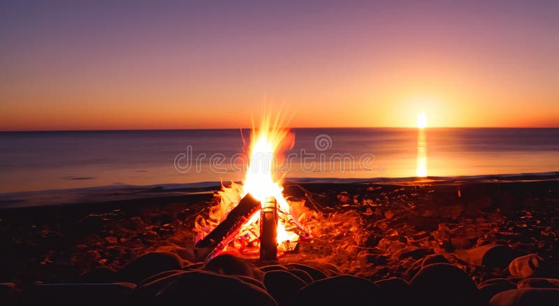 Campfire in the Middle of a Meadow in Spring with Beautiful Mountains ...