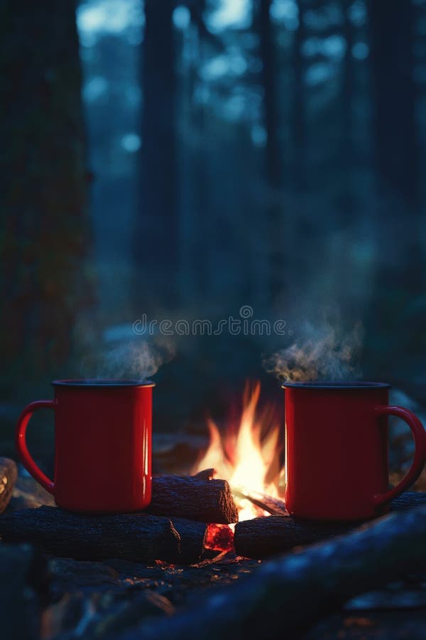 Campfire Mugs stock photo. Image of drink, comfort, camping - 385634698