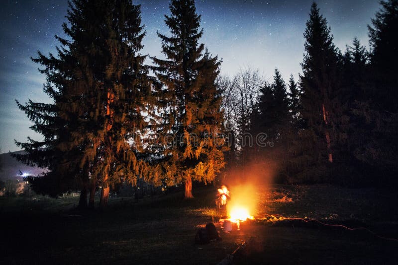 Campfire during night stock image. Image of campfire - 50442569