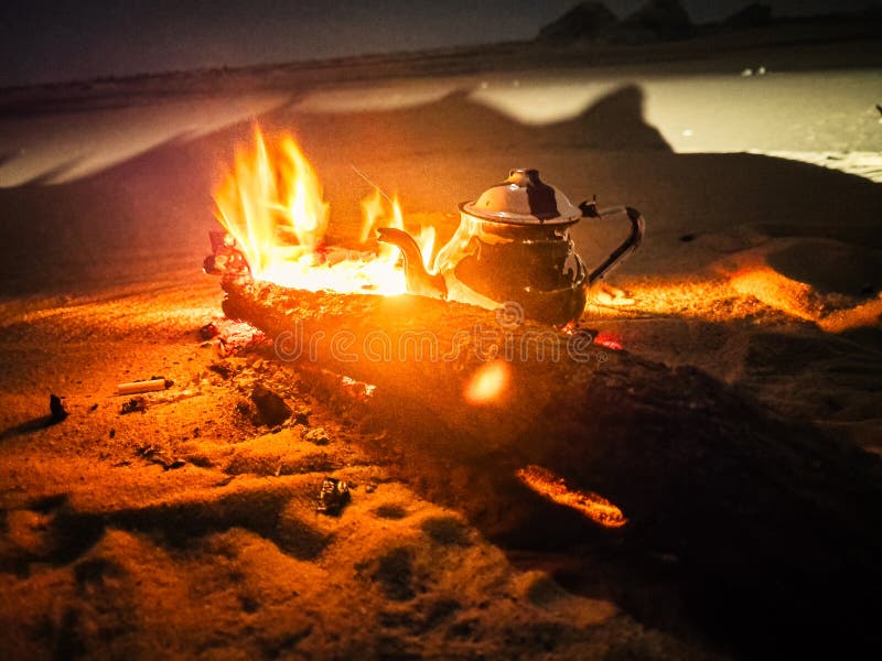 Campfire in the Night Camp in the White Desert in Egypt. Fire Under the ...