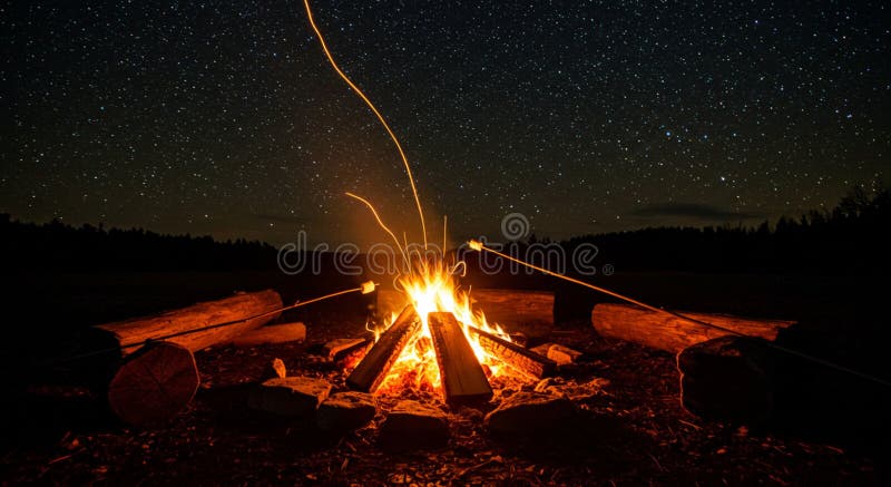 A Campfire at Night Illuminates the Scene Generated Stock Illustration ...