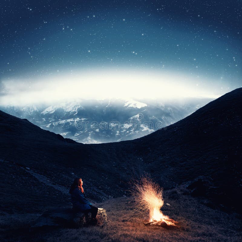 Campfire at night stock image. Image of moment, space - 143528081