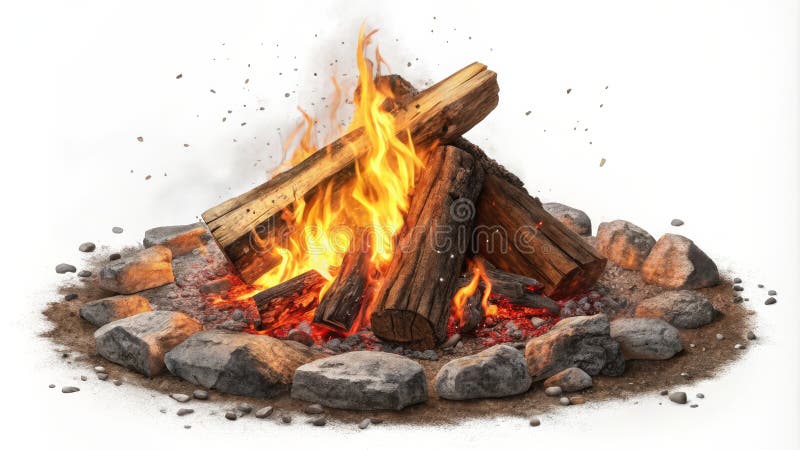 Campfire Overhead, Wood and Stone Composition, Fiery Embers, Wilderness ...