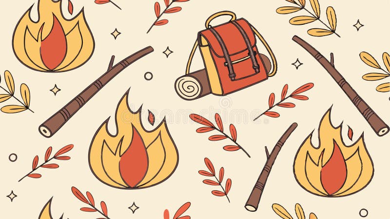 Campfire Pattern Outdoor Adventure and Camping Theme Illustration ...
