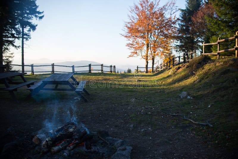 Campfire Place in Glade in the Mountains Stock Photo - Image of 2029 ...