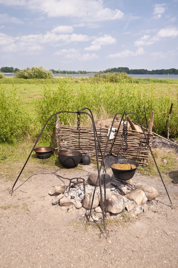 Campfire stock photo. Image of camping, early, pots, cooking - 34446738