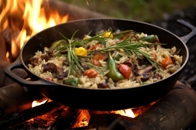 Campfire Risotto with Wild Rice and Seasonal Vegetables Stock ...