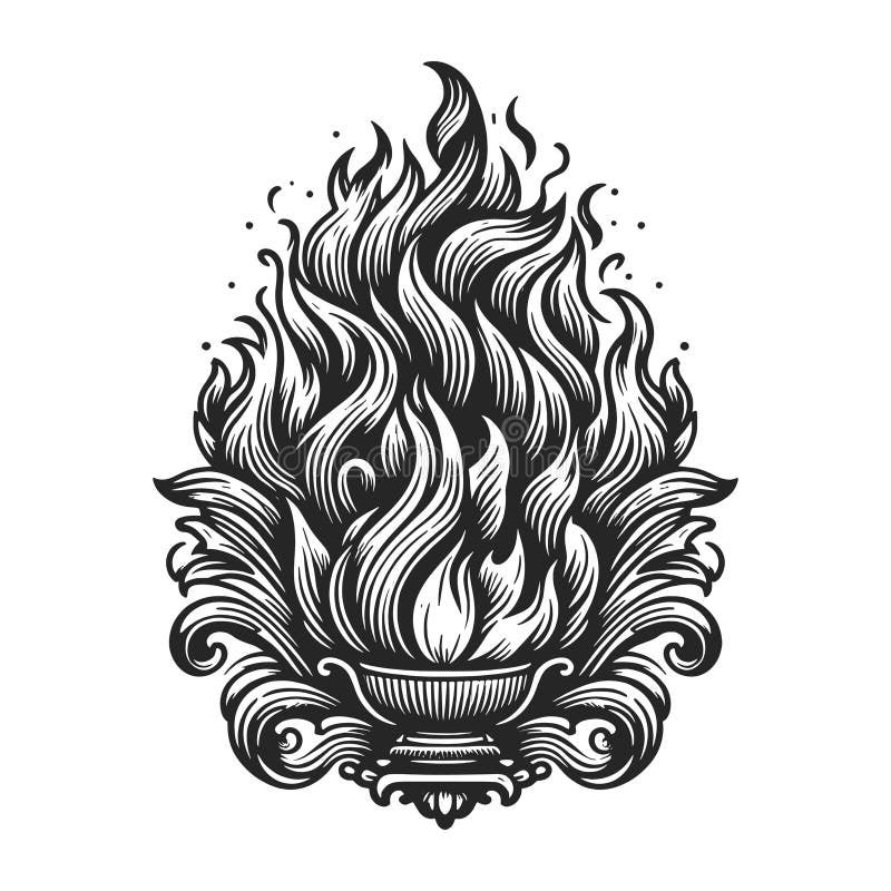 Campfire with Roaring Flames Engraving Vector Stock Vector ...