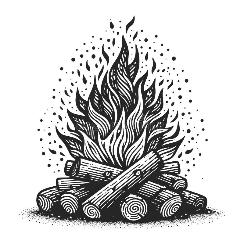 Campfire with Roaring Flames Engraving Vector Stock Vector ...