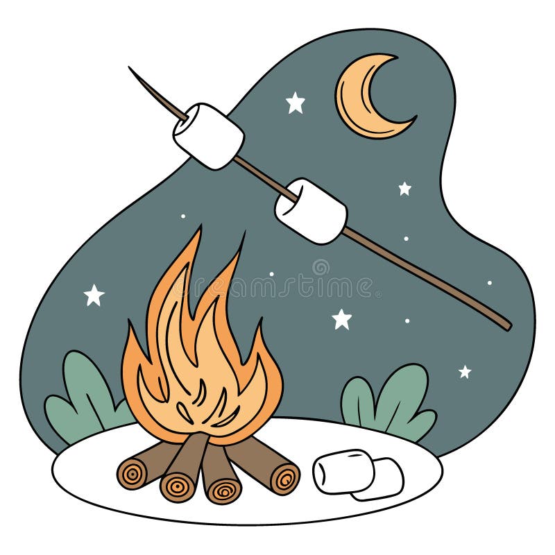 Campfire Roasting Marshmallows on a Stick during a Summer Evening ...