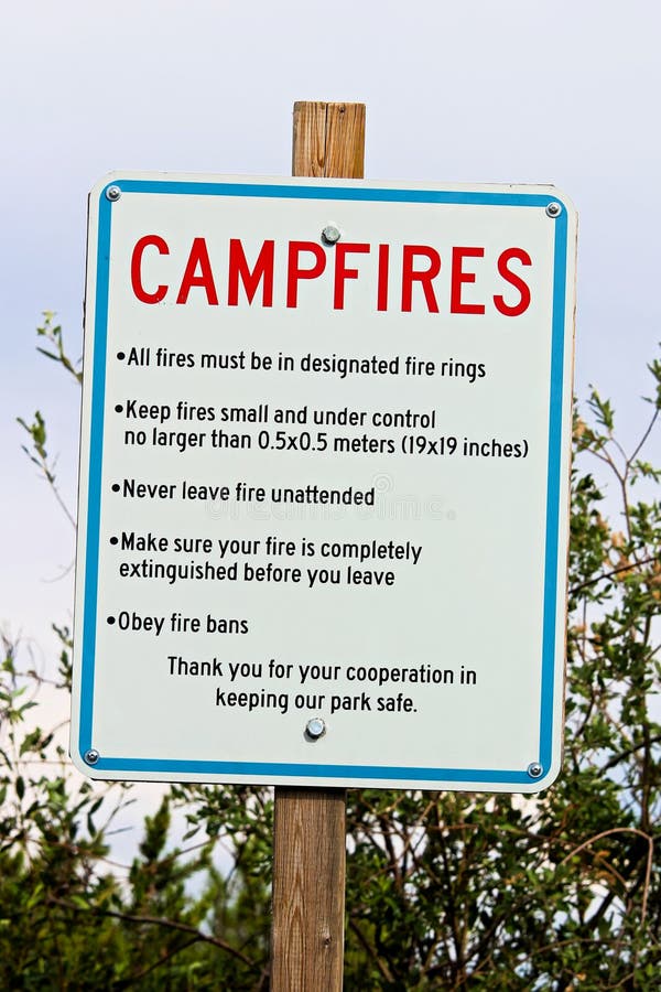 A Campfire Rules and Reminder Sign Stock Photo - Image of pits, offense ...