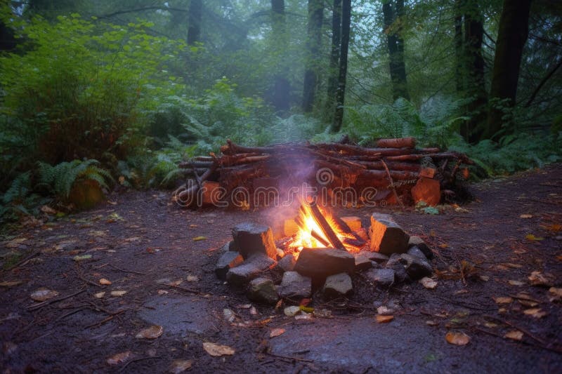 Campfire Site with Extinguished Logs and Ashes Stock Image - Image of ...