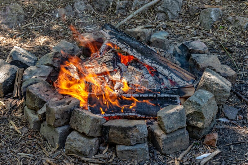 Campfire Site with Stone Border Stock Photo - Image of fire, energy ...