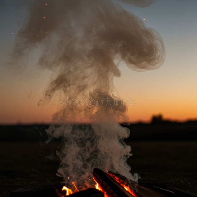Campfire Smoke at Sunset Over a Field Stock Illustration - Illustration ...