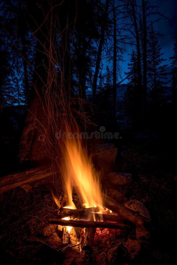 Campfire and Sparks Against Blue Sky of Night Stock Image - Image of ...