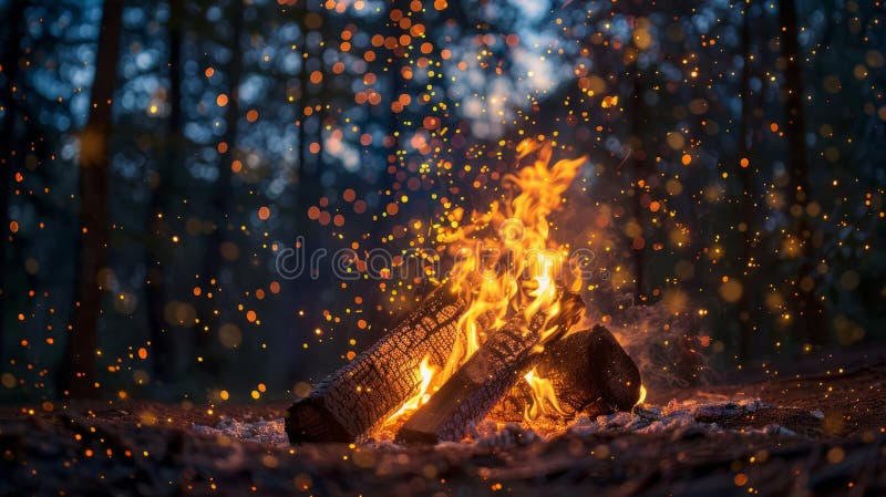 Campfire with Sparks in Twilight. Stock Photo - Image of adventure, campfire: 354880700