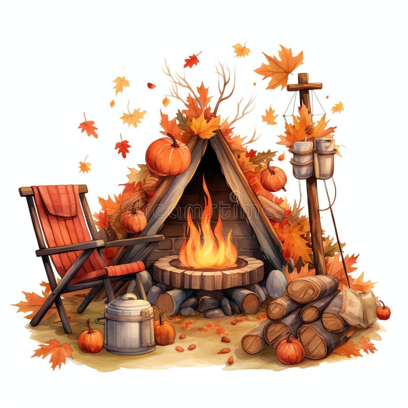 Campfire Stars Autumn Fall Watercolor Illustration Stock Illustration ...