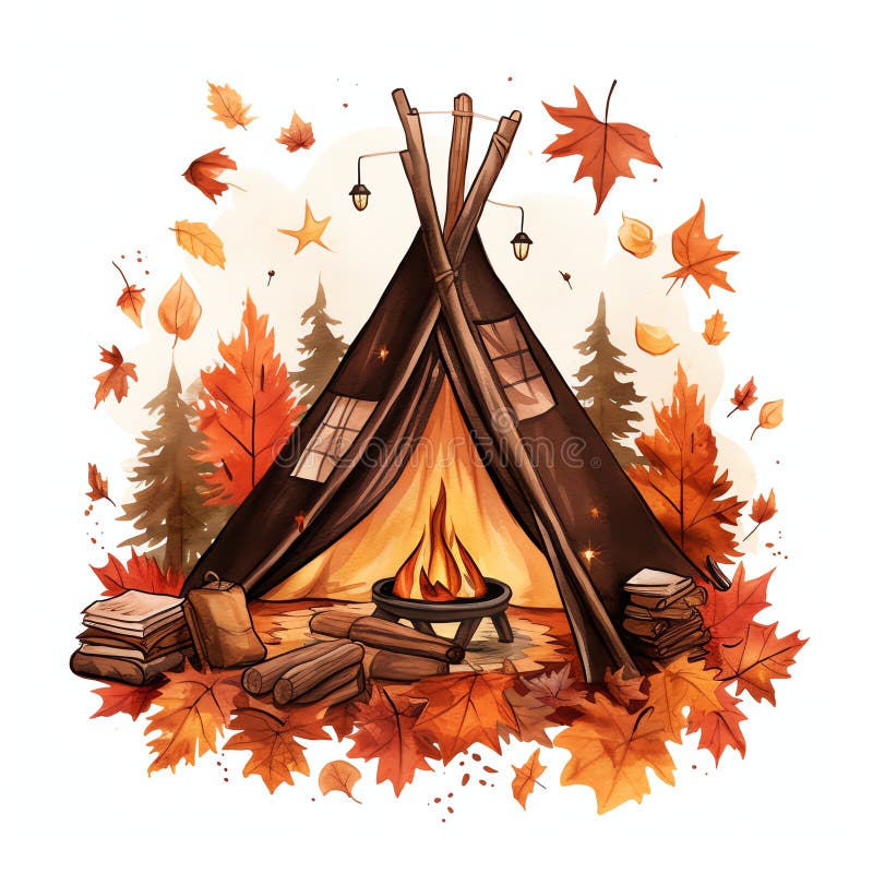 Campfire Stars Autumn Fall Watercolor Illustration Stock Illustration ...