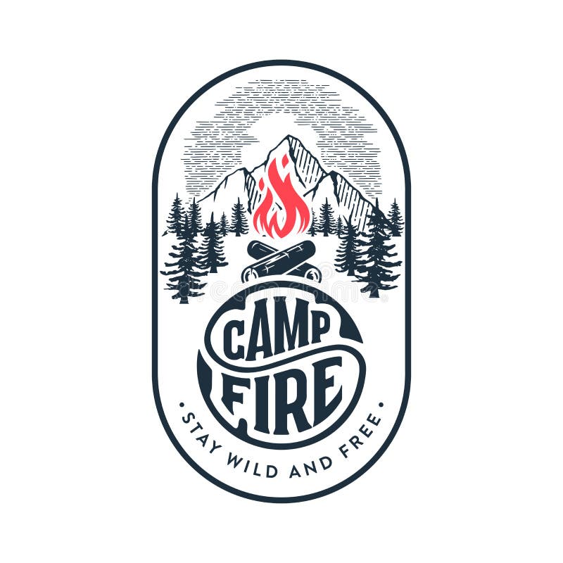 Campfire Stay Wild Oval White Vector Illustration. Stock Vector ...