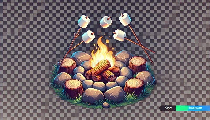 Campfire in Stone Circle with Marshmallows Stock Illustration ...