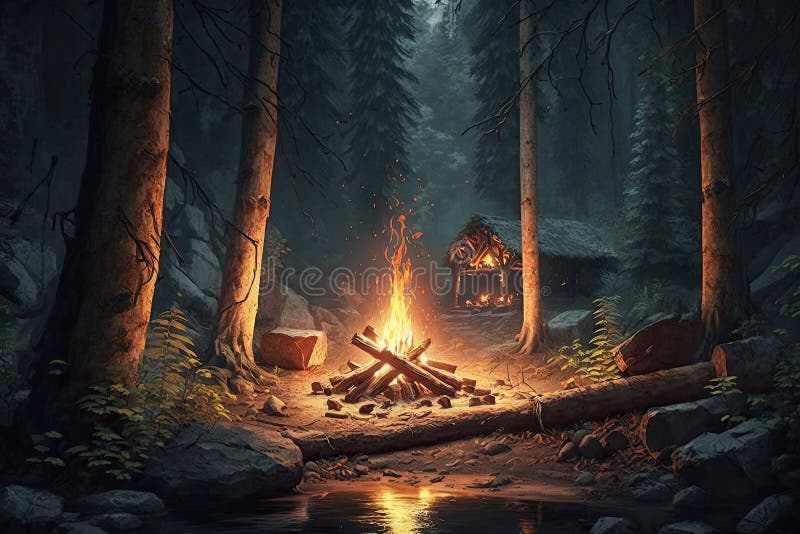 Campfire Surrounded by Logs and Branches in a Forest. Generative AI ...