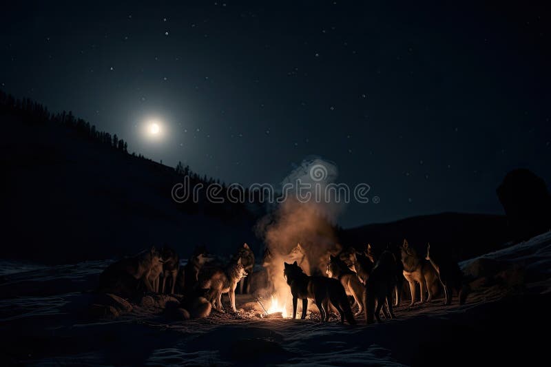 Wolves pack with moon stock image. Image of full, howling - 10652971
