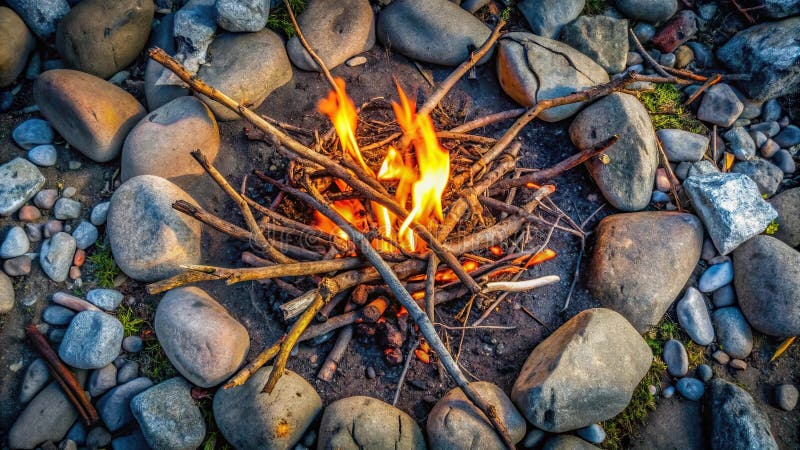Cozy Gathering: Campfire Surrounded by Rocks - Generative AI Stock ...