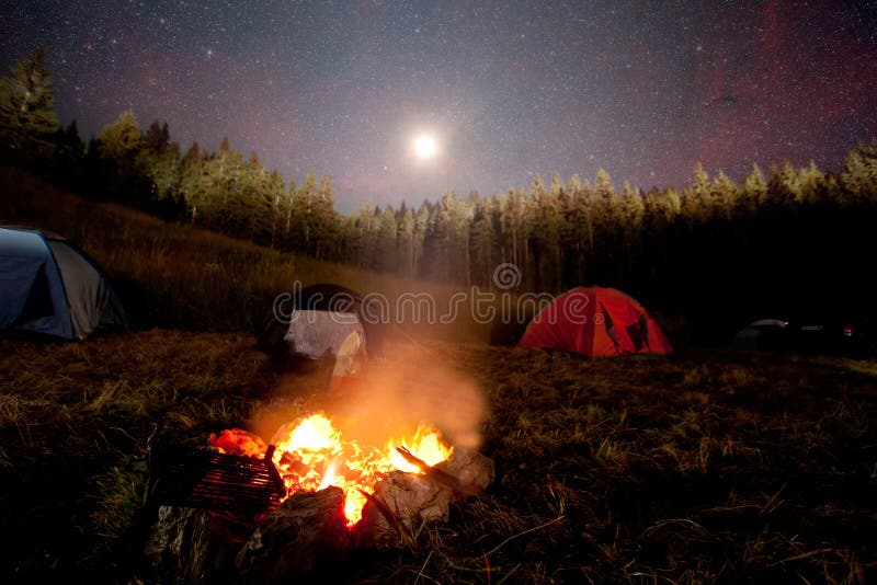 Night sky and camp fire stock photo. Image of light, outdoor - 33562170