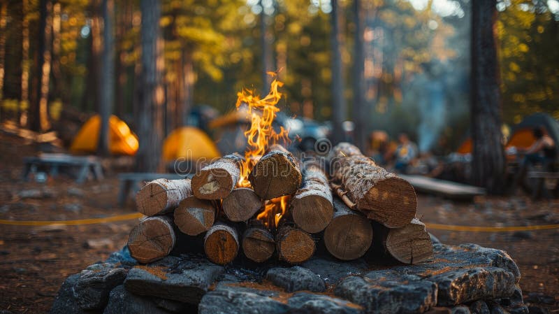 Campfire with Tents in the Background. Stock Image - Image of getaway, adventure: 353874227