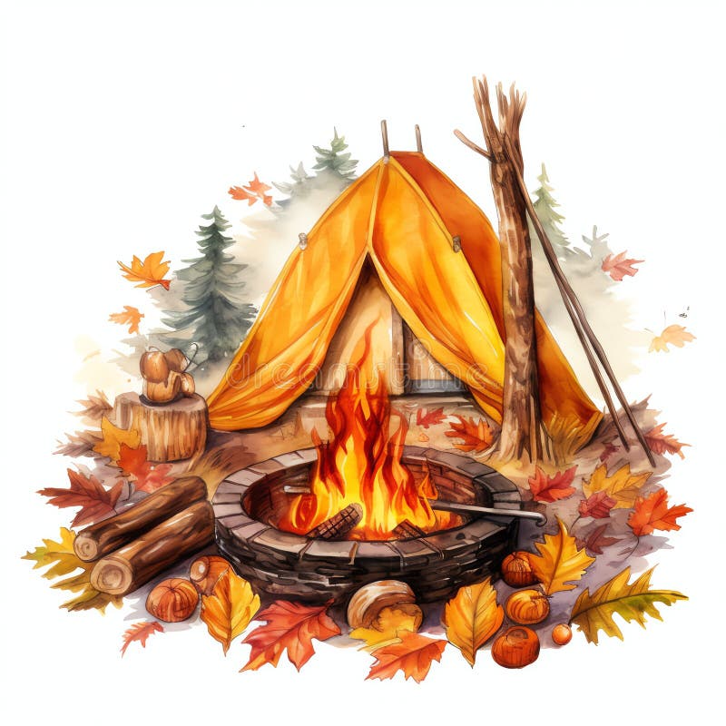 Campfire Warmth Autumn Fall Watercolor Illustration Stock Illustration ...