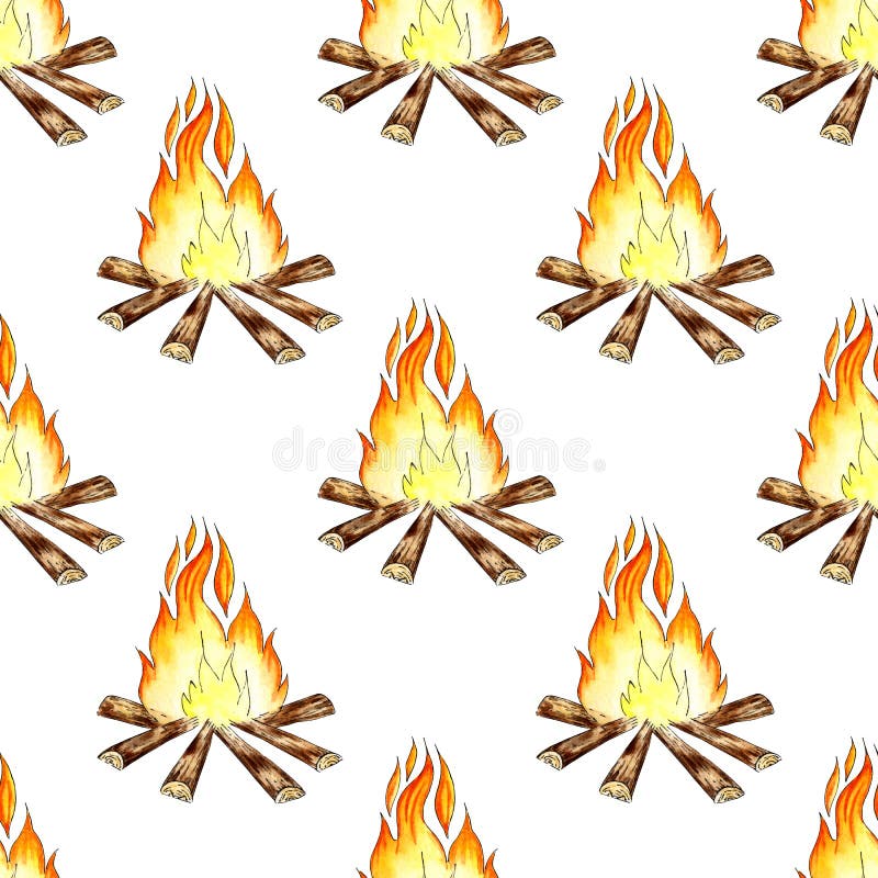 Campfire Watercolor Pattern Stock Vector - Illustration of nature ...