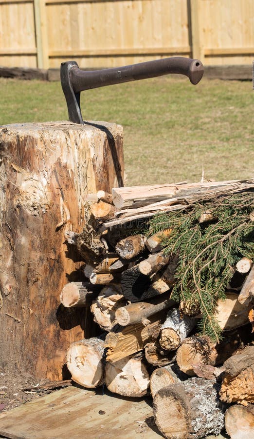 Campfire wood with axe. stock photo. Image of timber - 91080718