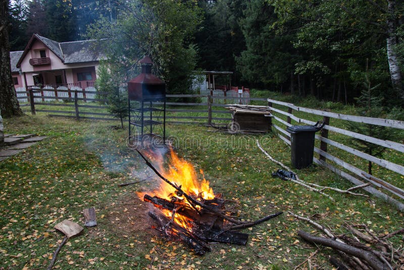 A campfire in a garden stock image. Image of calm, construct - 113132337