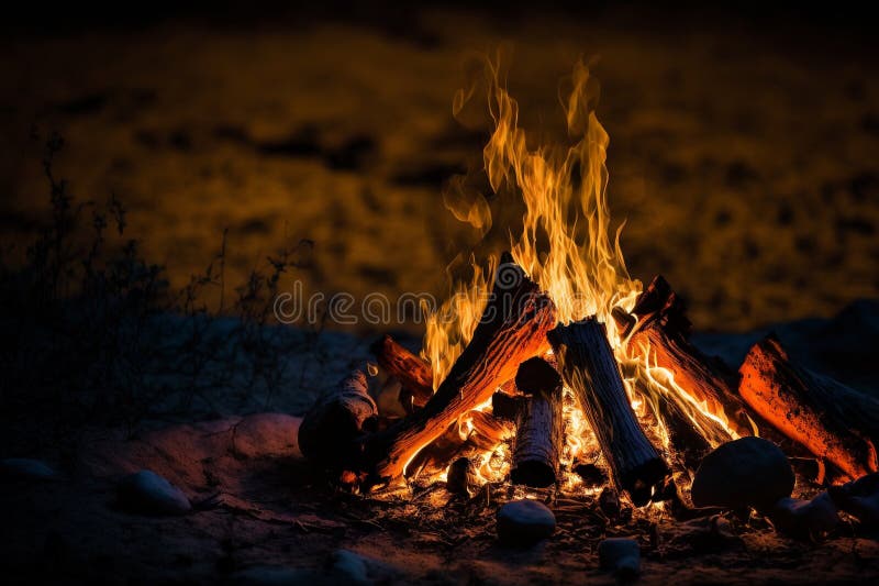 Campfire in the Woods, Warm Atmosphere Inside the Forest Late at Night ...