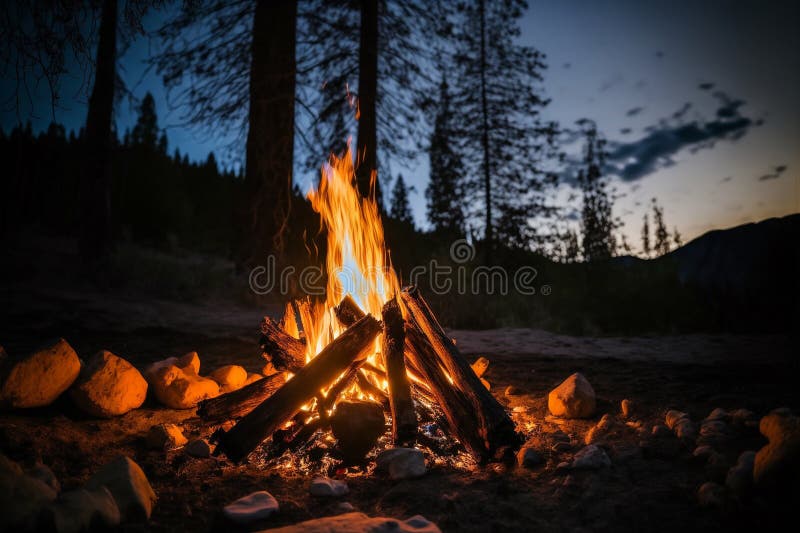 Campfire in the Woods, Warm Atmosphere Inside the Forest Late at Night ...