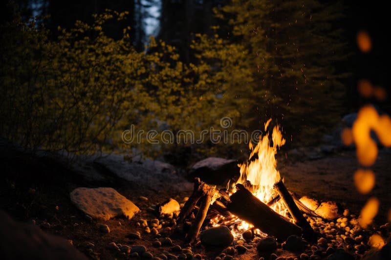 Campfire in the Woods, Warm Atmosphere Inside the Forest Late at Night ...