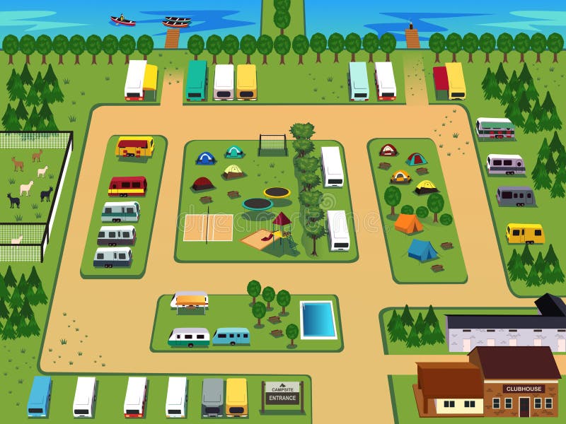 Campground map stock vector. Illustration of caravan - 41549462
