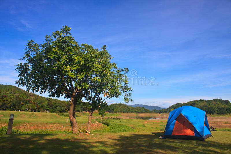 Tent on Campground in Morning Stock Photo - Image of resting, adventure ...