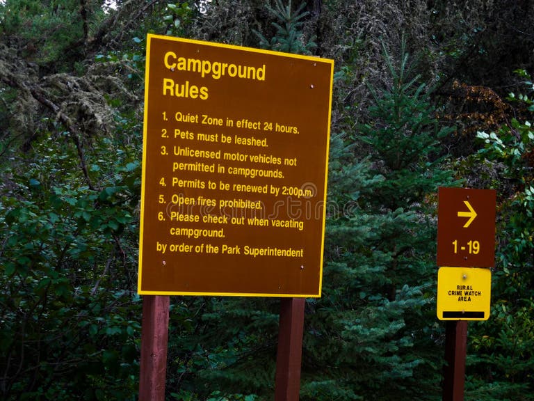 Campground Rules Sign in a Provincial Park Stock Photo - Image of camp ...