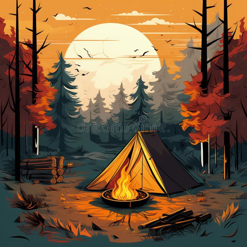 Campground during Sunset with Large Moon in Background. Stock ...