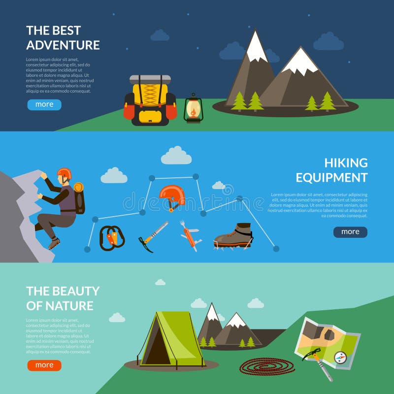 Camping Adventure Banner Set Stock Vector - Illustration of hiking ...