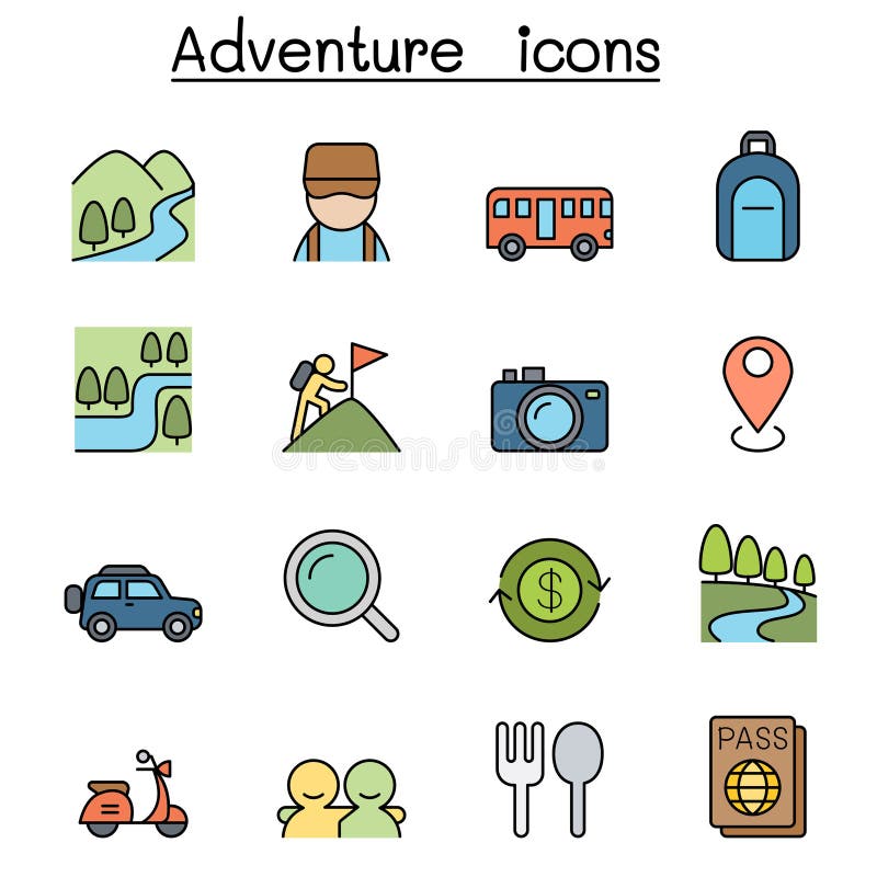 Camping , Adventure and Tourism Color Line Icon Set Stock Vector ...