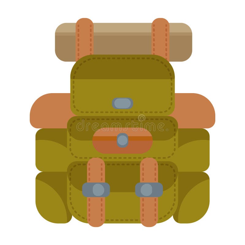 Camping Backpack in Modern Flat Style with Outline. Attribute of ...